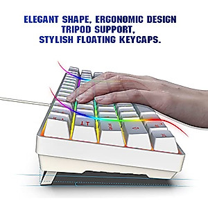 Snpurdiri 60% Percent Gaming Keyboard, Ergonomic Small Mini Gaming Keyboard, Compact RGB Backlit Keyboard for Windows, PC, Laptop, Gaming (68 Keys, White)