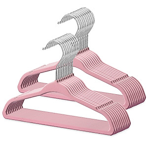 Babyrish Baby Hangers for Closet - Cute Yet Sturdy Baby Clothes Hangers for Newborns, Toddlers and Kids - Space Saving, Non Slip Kids Hangers for Nursery - Pack of 20 Pink Velvet Hangers (20, Pink)
