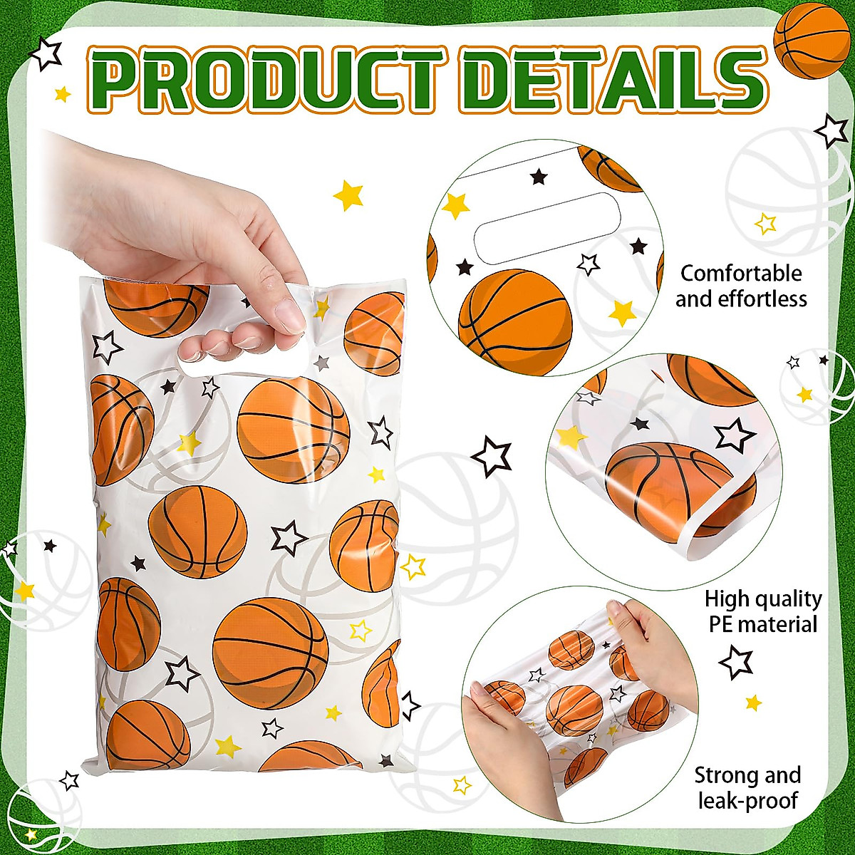 Pajean 100 Pcs Sport Party Favor Bags 10 x 7 Inch Football Goodie Bags Plastic Sport Birthday Gift Bags Soccer Baseball Candy Bags Basketball Treat Bags for Sport Football Basketball Party Stuffers