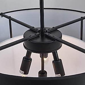 Saint Mossi 4-Lights Modern Fabric Chandelier for Dining Room, Black Farmhouse Chandelier Light Fixture Merged with Drum Style,Black Pendant Light Fixtures,H12 x D20,Down Rod Adjustable
