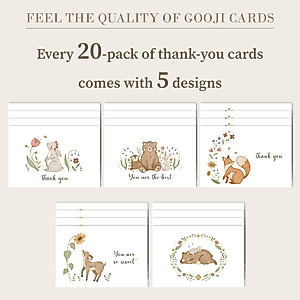 Gooji 4x6 Woodland Thank You Cards with Envelopes (Bulk 20-Pack) Matching Peel-and-Seal Envelopes Assorted Bulk, Watercolor Birthday Party, Baby Shower, Weddings, Greeting, Blank Notes Stationary