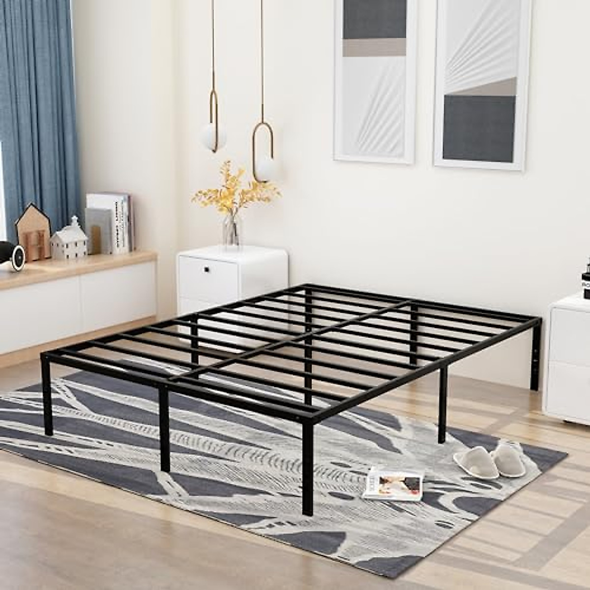 Yedop 18 Inch California King Size Bed Frames, No Box Spring Needed, 2500 lbs Heavy Duty Steel Slat Support, Non-Slip & Noise Free, California King Metal Bed Frame, Black