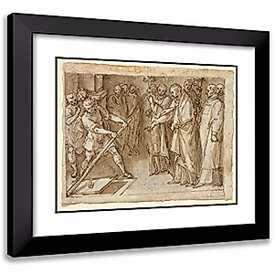 ArtDirect Cesare Nebbia 18x15 Black Modern Frame and Double Matted Museum Art Print Titled - Saint Charles Borromeo Supervising the Opening of a Crypt (C. 1604)