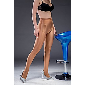 KFFYEYE 70D Women's Thickness Ultra Shine Stockings Pantyhose, Ultra Shimmery PLUS Footed Tight (Gold Coffee)