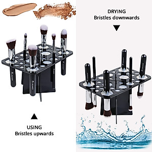 BEAKEY Makeup Brush Drying Rack, Collapsible Acrylic Makeup Brush Holder, Makeup Brush Dryer stand with 28 Holes, for Storing and Drying Various Sizes and Types of Brushes - Black