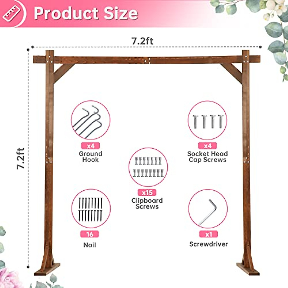 Loninak Wedding Arch-7.2FT Wooden Arch, Wooden Wedding Arch for Ceremony, Wooden Arbor Decoration, Wooden Backdrop Stand, Balloon Arch for Proposal Wedding Birthday Parties, Outdoor, Valentine Decor