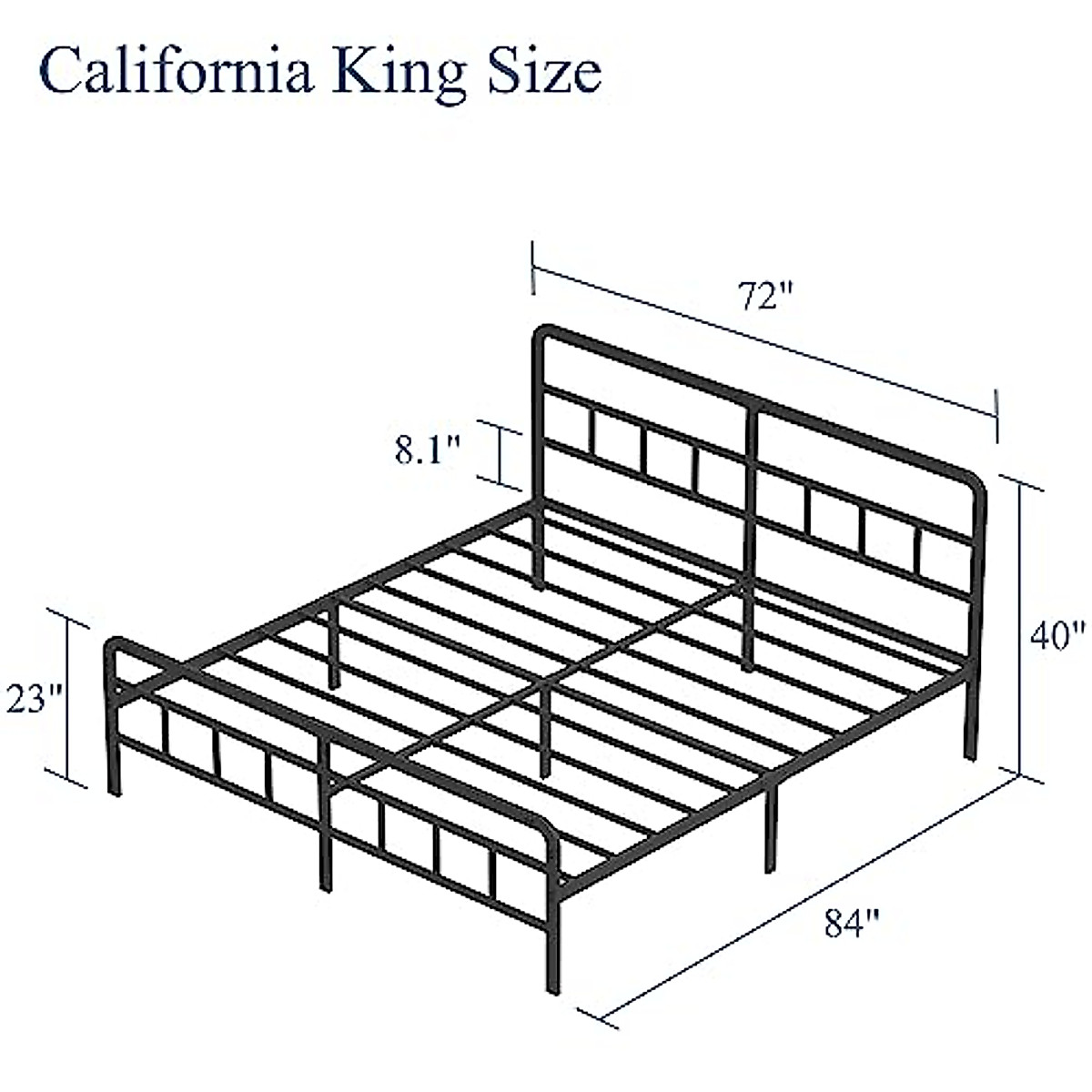 Richwanone 14 inch California King Bed Frames with Headboard and Footboard, Heavy Duty Metal Platform with Steel Slat Support, No Box Spring Needed, Easy Assembly, Black