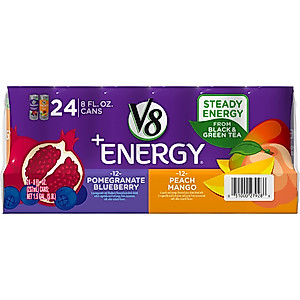 V8 +Energy Variety Pack, Healthy Energy Drink, 12 Pomegranate Blueberry and 12 Peach Mango, 8 Oz Can)