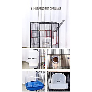 33 Inch Wrought Iron Bird Cage with with Play Open Top and Rolling Stand for Mid-Sized Parrots Cockatiels Sun Parakeets Green Cheek Conures (White)
