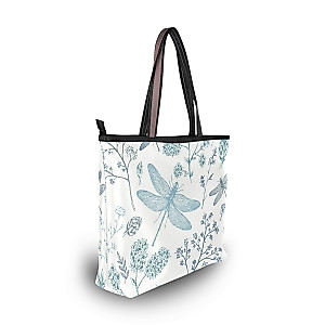 Shoulder Bag Large Beach Travel Tote Bag Blue Dragonfly Printed Handbags