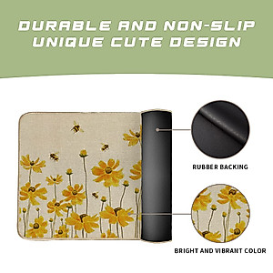 GEEORY Kitchen Mats for Floor Set of 2,Yellow Flowers Floor Mat Farmhouse Seasonal Holiday Decor for Home Kitchen - 17x29 and 17x47 Inch