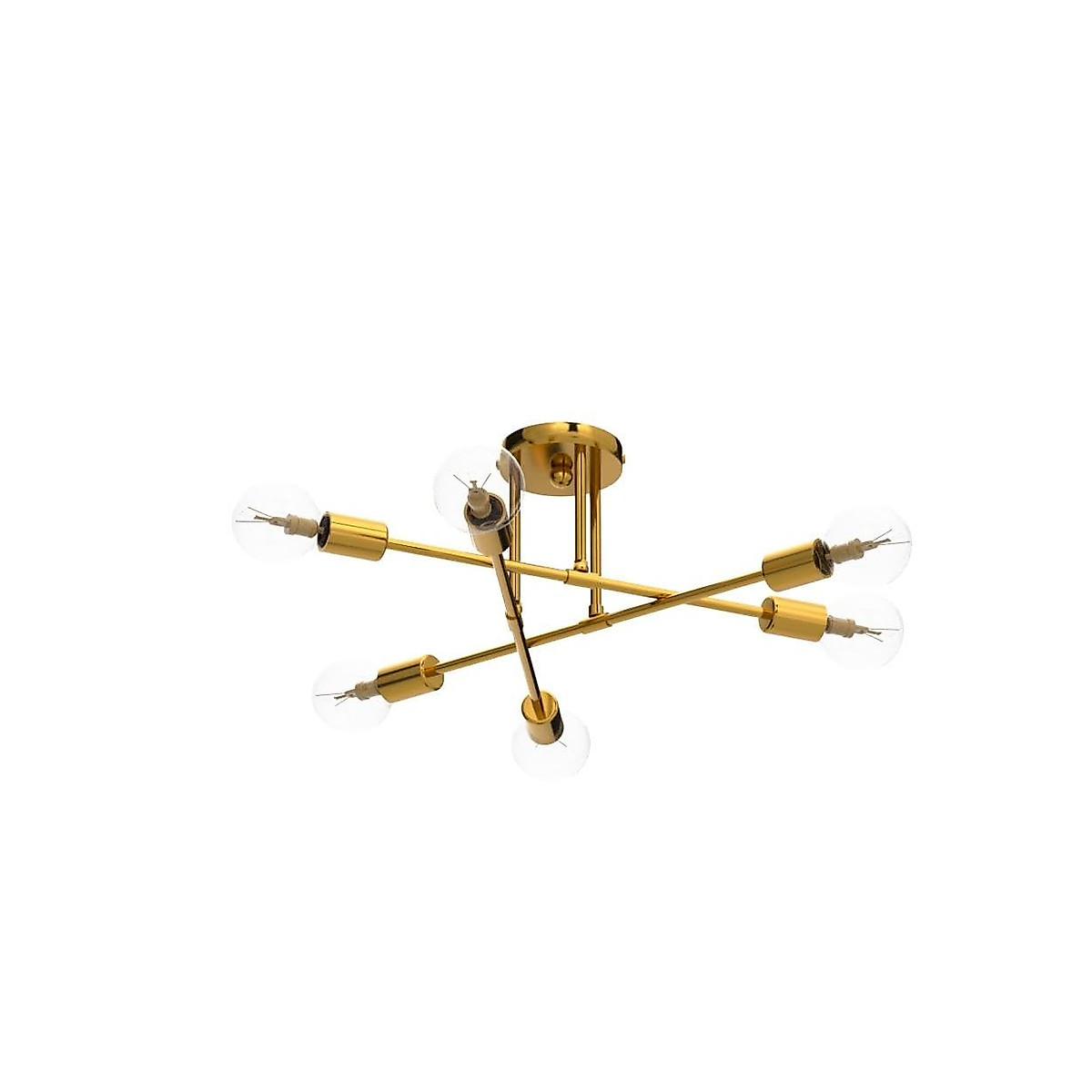 YXTH Semi Flush Mount Ceiling Light Fixture, 6 Lights Modern Sputnik Chandelier Ceiling Lamp with E26 Bulb Base, Light Fixtures Ceiling Mount for Bedroom Kitchen Living Room Hallway (Gold)