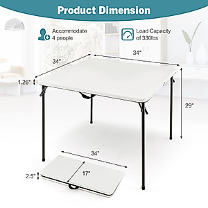 Giantex Portable Folding Table, Foldable Picnic Table with All-Weather HDPE Tabletop, Metal Frame & Carry Straps, Heavy Duty Outdoor Camping Table, Lightweight Card Table for Beach, BBQ, Party (White)