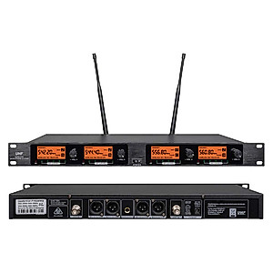 wenwen Frequency B Wireless Microphone System 4 Channel 4 Lavalier 4 Bodypacks 4 Lapel Mic 4 Headsets UHF for Karaoke System Church Speaking Conference Meeting Classroom Wedding Party Meeting School