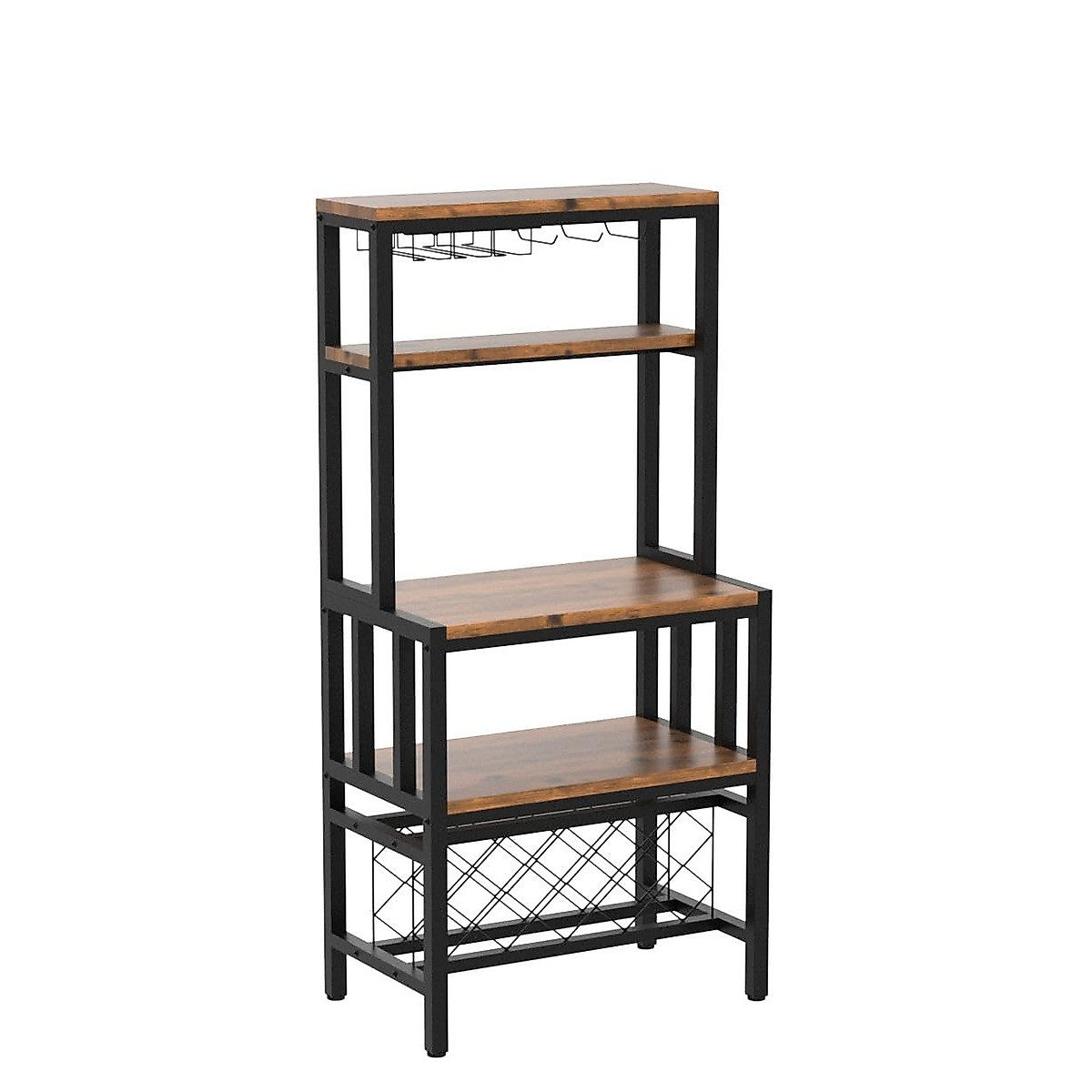 Recaceik Wine Rack Freestanding Floor, Kitchen Organizers and Storage with Wine Bottle Holder Glass Holder, Multi-Function Bakers Rack Home Coffee Wine Bar Cabinet, Rustic Brown