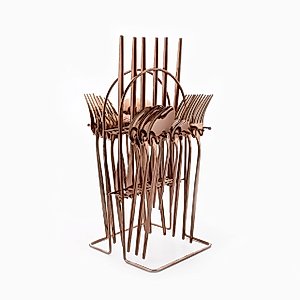 24 PCS Hanging Silverware Sets with Holder, Uniturcky Rose Gold Stainless Steel Eating Utensils Set with Flatware Rack, 6 x Dinner Fork, 6 x Table Knife, 6 x Soup Spoon, 6 x Teaspoon, 1 x Cutlery Rack