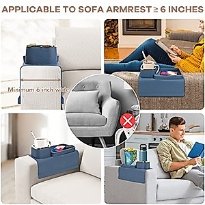 Couch Cup Holder, PhilaeEC Silicone Anti-Spill and Anti-Slip Sofa Drink Holder, Strong Sofa Armrest Tray, Portable Couch Drink Organizer Arm Table, Couch Accessories Suitable for Recliner Table (Blue)