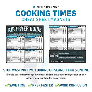 Air Fryer Cook Times Cheat Sheet Magnet Accessories | Airfryer Cookbooks, Magnetic Temperature Cooking Guide Chart for Quick Reference + Food Thermometer for Kitchen Cooking, Baking & Grilling