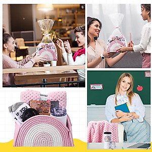 Zopeal Teacher Appreciation Gift Set 9 in 1 Teacher Birthday Favor Thank You Woven Basket Tumbler Thank You Gifts for Man Woman Valentines Mothers Day(Pink)