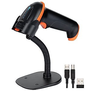 Tera Barcode Scanner Wireless and Wired with Battery Level Indicator 1D 2D QR Digital Printed Bar Codes Reader with Stand Portable Handheld Barcode Scanner Compact Plug and Play Model D5100-Z