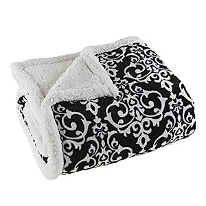 Lavish Home Reversible Fleece Blanket - 50-Inch x 60-Inch Machine-Washable Sherpa Throw - Cozy Blanket for Couch, Chair, or Bed (Black/White)