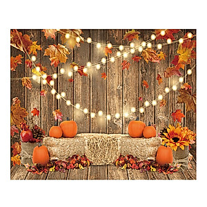 Funnytree 10x8FT Soft Fabric Fall Pumpkin Photography Backdrop Autumn Tanksgiving Harvest Hay Leaves Wooden Background Sunflower Maple Baby Shower Banner Decoration Party Supplies Photo Booth Prop