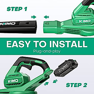 KIMO Electric Leaf Bblower, 200 CFM 170 MPH Lightweight Handheld Cordless Leaf Blower, 20V Leaf Blower Cordless with Battery and Charger, Small Leaf Blowers for Lawn Care, Yard | Patio| House |Jobsite