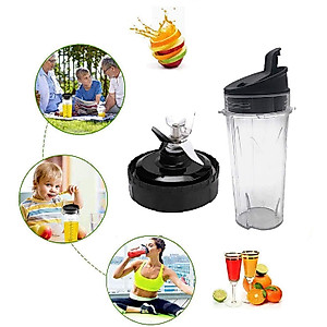 Blender Blade 6 Fins and 16oz Single Serve Cup Set, Replacement Parts Compatible with Ninja BL660 BL770 BL780 BL740 Professional Blenders