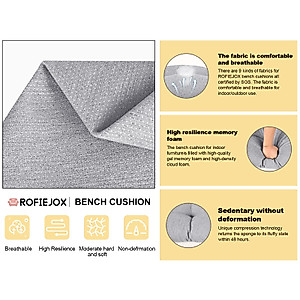 ROFIEJOX Bench Cushion 36 Inch - Polyester Brushed, High-Density Foam, Non-Slip Bottom, Soft Durable Indoor Tufted Long Seat Cushion for Window Garden Furniture (Grey, 36x14x4 Inch)