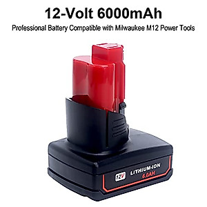 Biswaye 2-Pack 12V Lithium Battery 6.0Ah Compatible with Milwaukee M12 12V Lithium XC Extended Battery 48-11-2460 48-11-2440 48-11-2420 48-11-2411 48-11-2401 48-11-2430 48-11-2412
