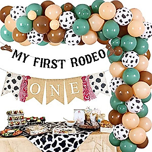 Sage Green Cowboy 1st Birthday Decorations, Western Cowboy Balloon Arch Garland Kit for Boys, My First Rodeo Birthday Banner, Cow One High Chair Banner, Western Theme Birthday Party Supplies