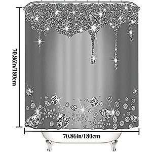 4PCS Glitter Diamond Shower Curtains with Rugs Bath Mat Toilet Lid Cover and 12 Hooks Waterproof Bling Bathroom Shower Curtain Set