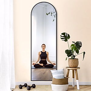 Mirror Full Length- Arched 64"x21"Full Length Mirror Shatter-Proof Glass,Standing Leaning Hanging Wall-Mounted,Black Floor Mirror,Aluminum Frame Modern Home Decor for Bedroom Living Room Cloakroom