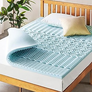 Mellow 2 Inch 5-Zone Memory Foam Mattress Topper, Cooling Gel Infusion, Full, Blue