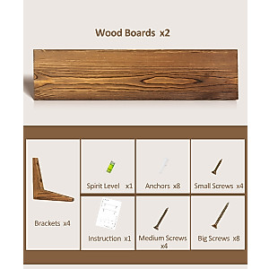 Afuly Wood Shelves for Wall, 24 Inch Rustic Floating Shelf with Wooden Brackets for Bedroom Living Room Kitchen, Wall Mounted Storage Shelving, Natural Solid Wood Home Decor