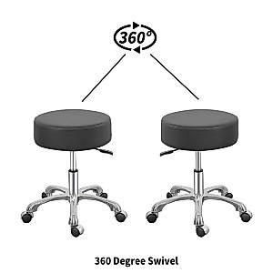 Lilfurni Swivel Rolling Stool Round Chair,Thick Sturdy Padding,Adjustable Stool with Wheels for Doctor,Medical,Massage Salon,Office,Shop(Black) (no Back, Black)