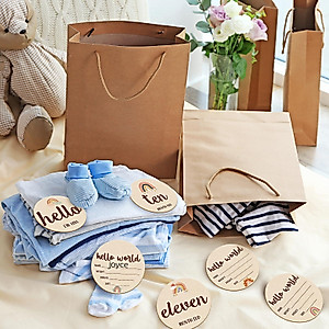 Yalikop 14 Pcs Wooden Baby Milestone Discs Cards Double Sided Baby Monthly Milestone Blocks Picture Props for Newborn Gift Pregnancy Birth Announcement Sign Month Baby Milestone Card with Storage Bag