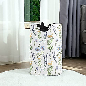 Kigai Pretty Lavender Large Laundry Basket, Collapsible Laundry Bag, Foldable Laundry Hamper, Toy Storage Basket