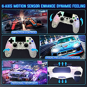 DYONDER Wireless Controller for PS4, Wireless Remote Gamepad with Unique Cracked Design/Dual Vibration/6-Axis Motion Sensor/Audio Function, Game Controller Widely Compatible with PS4/PC/iOS(White)