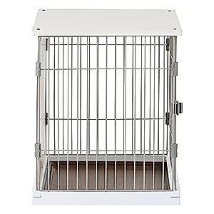 EMKK 34" Wooden Structure White Dog Cage Crate, End Table with Movable Salver, Dog House Cage Indoor Use, with Wide Table Top,Dog Crates for Large Dog Mental Wire Crates Dog Kennels Pet Dog Cage Crate