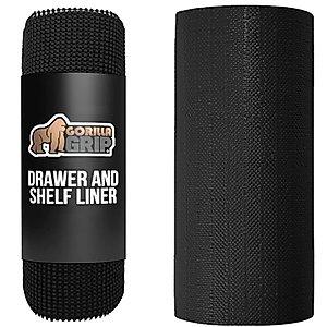 Gorilla Grip Drawer Liner and Smooth Drawer Liner, Shelf Liner Size 17.5x10, Bathroom Storage Shelves, Smooth Liner Size 17.5x20, Non Adhesive, Both in Black, 2 Item Bundle
