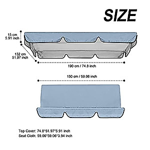general3 Patio Waterproof Swing Canopy Cover Set, 3-Seat Top Cover+ Swing Cushion Cover, Courtyard Swing Chair Seat Pads Cover Replacement Outdoor Sunscreen Protection Cover (Gray, 75x52x6'')