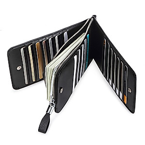 JEEBURYEE Women's Genuine Leather Multi Credit Card Holder Wallet RFID Blocking Long Bifold Clutch Wallet Ladies Purse with Zipper Pocket Black