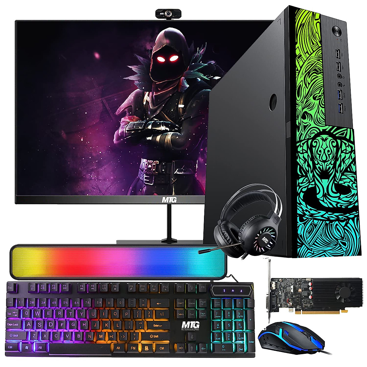 Gaming PC Computer, TechMagnet Cobra, Intel i5 8th Gen, GT 1030, 16GB RAM, 512GB SSD, 2TB HDD, 22 Inch LED Monitor, RGB Peripherals, Webcam, Win 11 Home (Renewed)