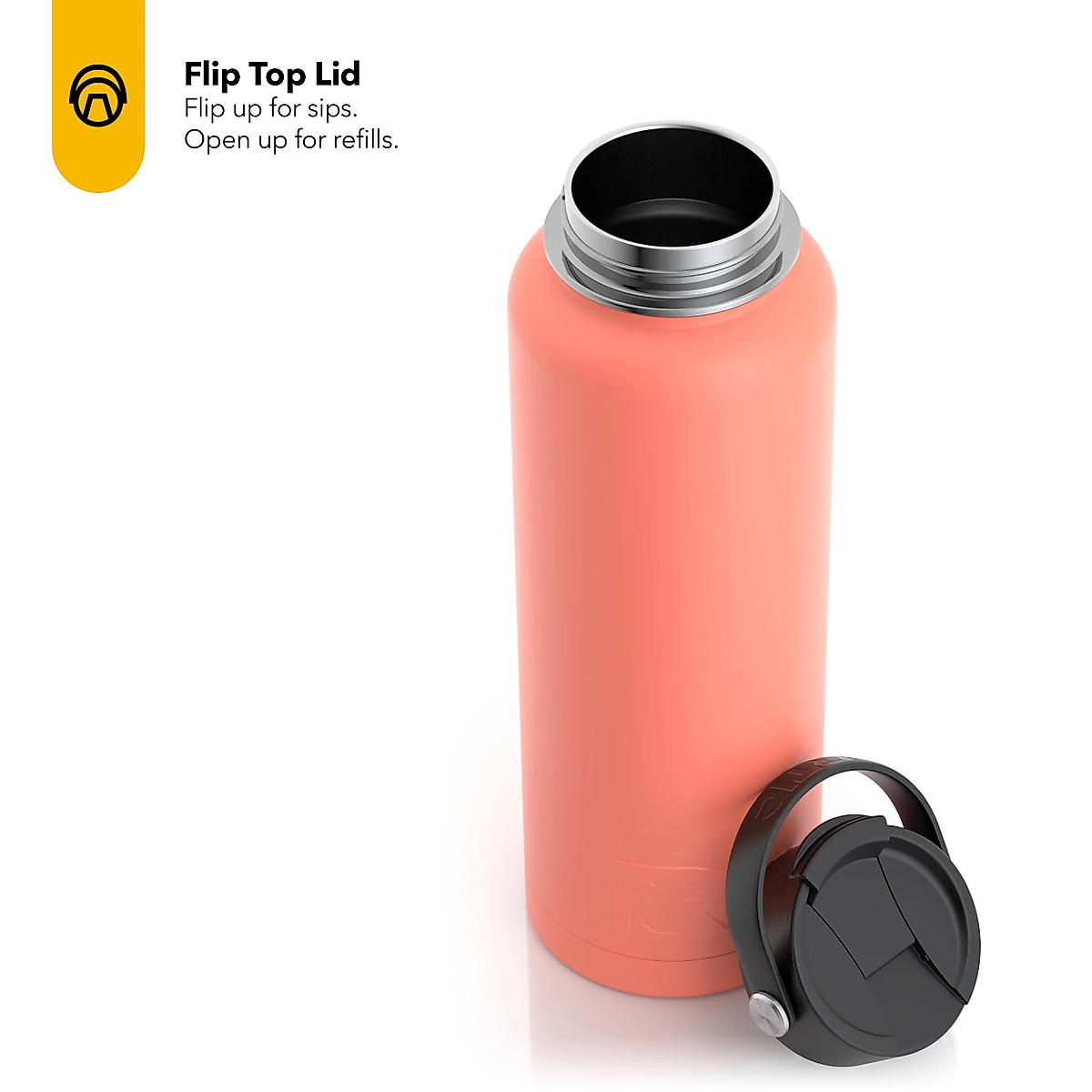 RTIC 40 oz Vacuum Insulated Bottle, Metal Stainless Steel Double Wall Insulation, BPA Free Reusable, Leak-Proof Thermos Flask for Water, Hot and Cold Drinks, Travel, Sports, Camping, Coral