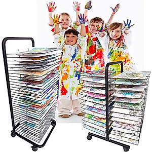 EUKKIC Drying & Print Racks Mobile Classrooms, Art Studio, 25-Shelf Mobile Drying Rack with Wire Shelves for Works of Art, Black Powder Coated Finish (Color : 25-Layer)