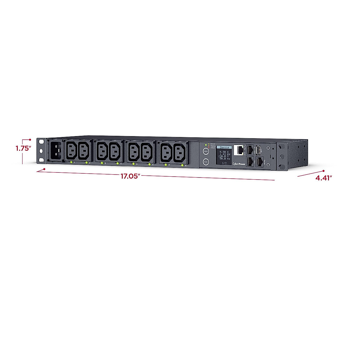 CyberPower PDU41005 Switched PDU, 100-240V, 20A (Derated to 16A), 8 Outlets, 1U Rackmount