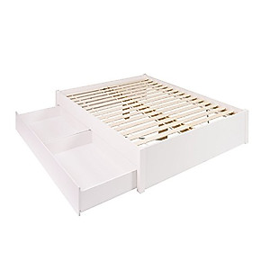 Prepac Select Queen 4-Post Raised Platform 2-Drawer Storage Bed, Modern Queen Storage Bed with Drawers 83" D x 63" W x 16" H, White, WBSQ-1302-3K