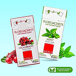RADIUS Travel Vegan Dental Floss SACHET SINGLE Cranberry Vegan, 20 Count