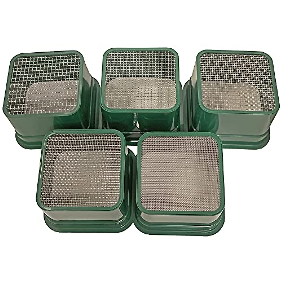 Sluice Fox 6 inch Gold classifiers; Set of Five Stacking sifting Pans with Stainless Steel mesh strainers for Gold panning; sharktooth and gem sifters; (Green)
